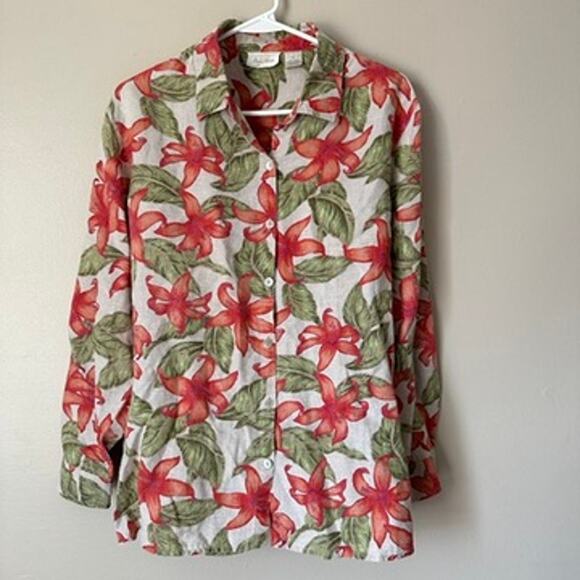 Studio Works | Tops | Studio Linen Works Shirt Womens Xl Floral ...